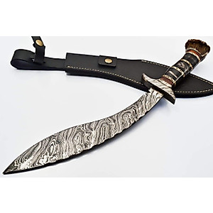 Rare Custom Damascus Custom Art Knife Hunting Knife | Outdoor Knife Camping Knife | Beautiful Stag Handle with Free Genuine Leather Sheath KH-890