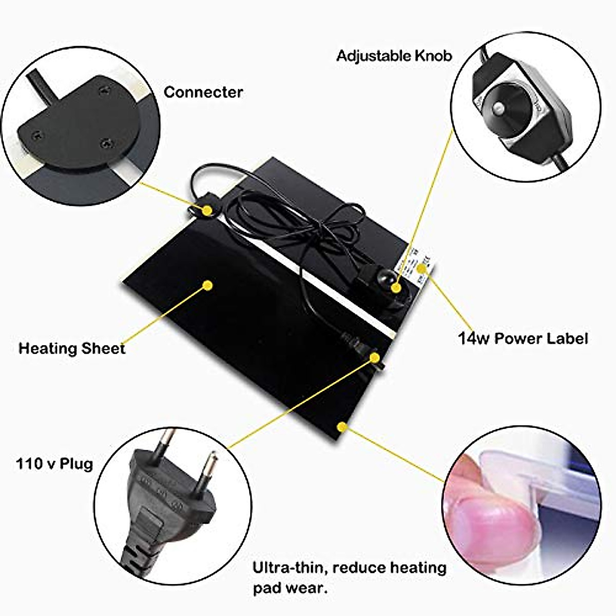 Linifar 2 Pack Reptile Heating Pads, Temperature Adjustment Under Tank Terrarium Heater Mat for Tortoise Turtle Bearded Dragon Snake Lizard Hermit Crab (14W)