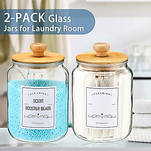 Laundry Pods Container With Airtight Bamboo Lid,Glass Jars for Laundry Room Organization Jar. Dishwasher pods container.1/2 Gallon Laundry Jars for Detergent Powder,Scent Boosters,Laundry Room Storage