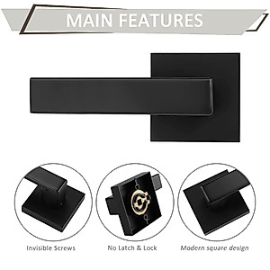 Probrico [Pack of 2 Door Lever Dummy Lever Door Handle for Closets French Doors,Square Dummy Door Lever,Non-Turning Single Side Pull with Black Finish,Easy Installation Pull Only Lever Set