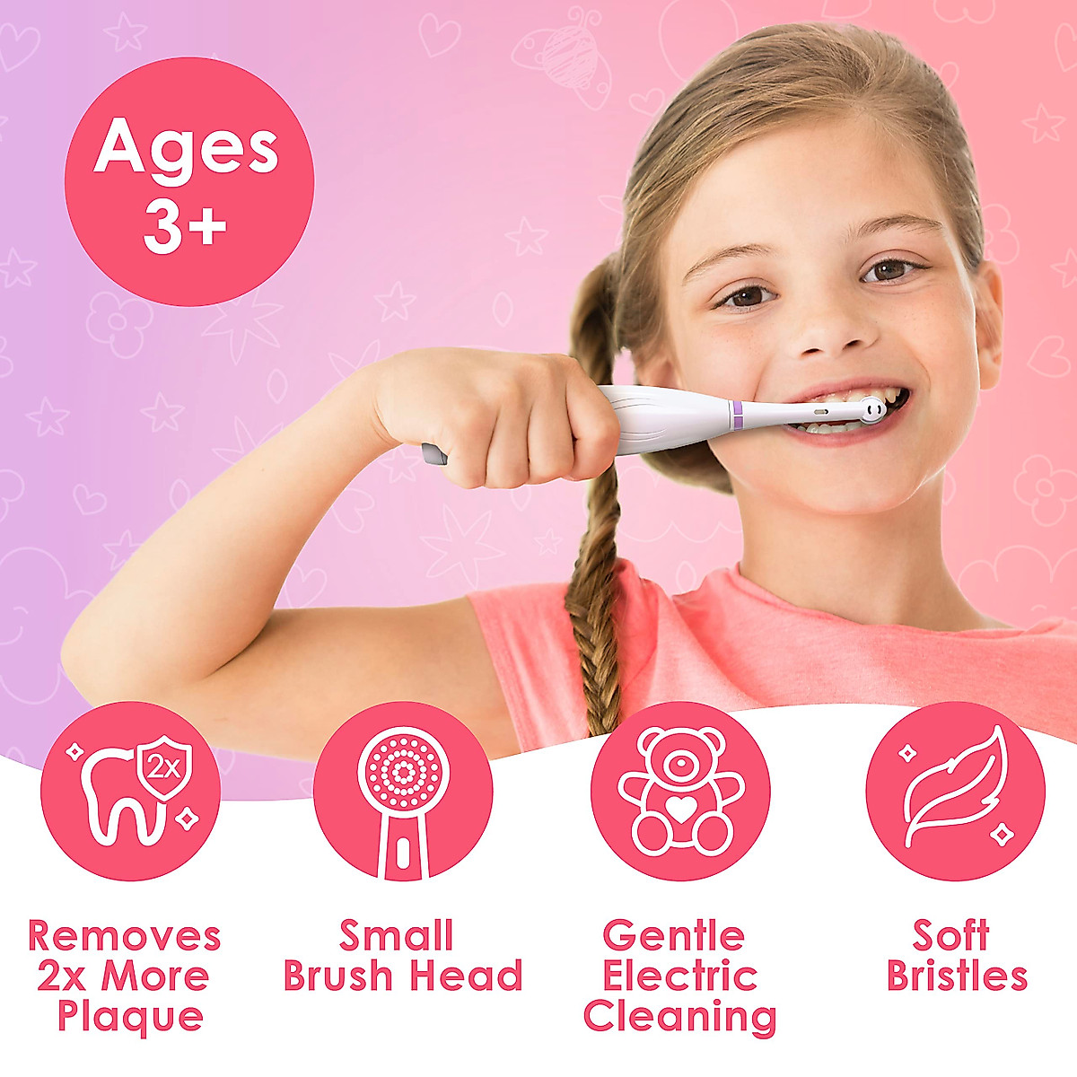Brusheez Kids’ Electric Toothbrush Set - Safe & Effective for Ages 3+ - Parent Tested & Approved with Gentle Bristles, 2 Brush Heads, Rinse Cup, 2-Minute Timer, & Storage Base (Sparkle The Unicorn)