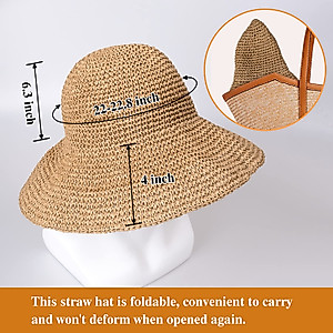 Women Floppy Straw Sun Hat Foldable Beach Hat Summer Packable Bucket Hat Wide Brim Cap