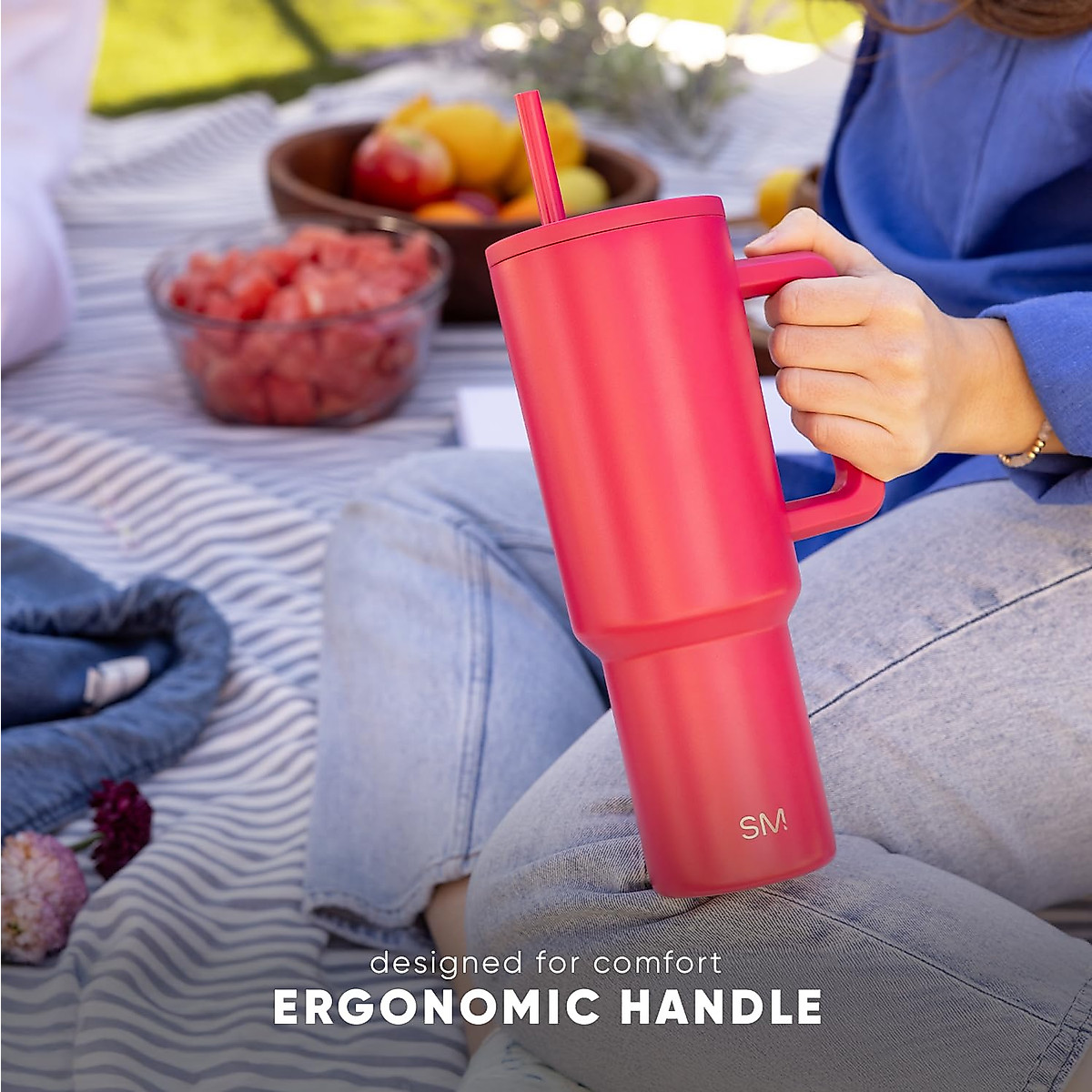 Simple Modern 40 oz Tumbler with Handle and Straw Lid | Insulated Reusable Stainless Steel Water Bottle Travel Mug Iced Coffee Cup | Gifts for Women Men Her | Trek Collection | 40oz | Lavender Mist