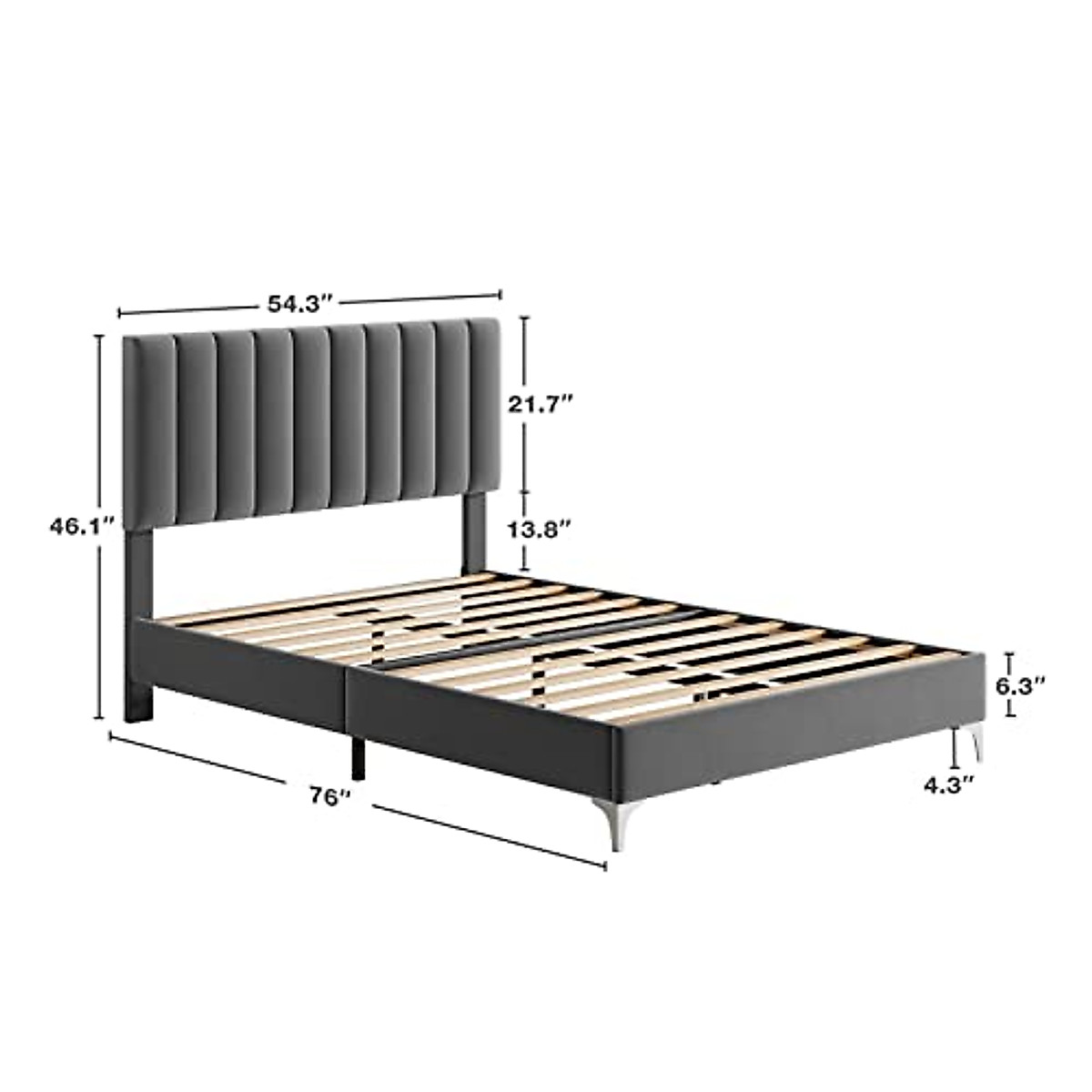 IDEALHOUSE Queen Bed Frame Modern Velvet Upholstered 11 Inch Bed Frame with Headboard No Box Spring Needed (Queen (U.S. Standard))