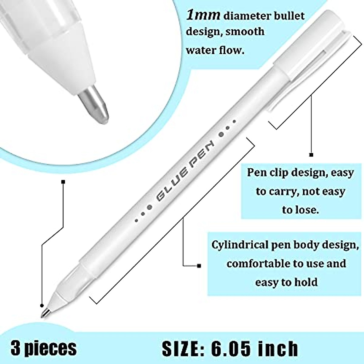 Adhesive Glue Pens Crafting Fabric Pen Liquid Glue Pen Provides Point Application for Die-Cuts Glitter Card Making Quilting Crafts Supplies (3 Pieces)