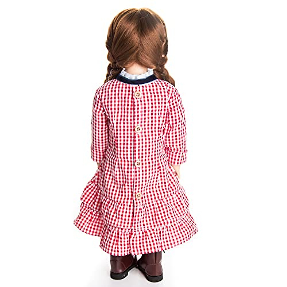 The Queen's Treasures 18 Inch Doll Clothes, Little House on The Prairie Authentic Laura Ingalls Red Check Dress Outfit, Compatible for Use with American Girl Dolls