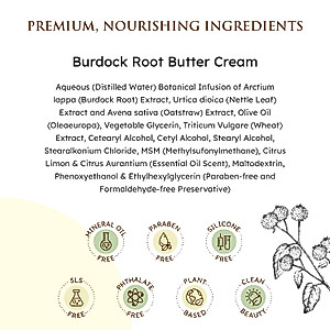 Qhemet Biologics Burdock Root Butter Cream - Leave-In Moisturizer for Low Porosity Hair - Helps Soften and Smooth Dry, Brittle Edges - Conditioning Botanicals to Nourish Scalp (8.5 oz)