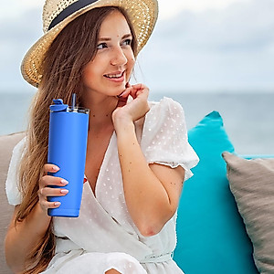 asobu Aqualina Stainless Steel Insulated Water Bottle with Interchangeable Hot and Cold Lid and Built in Straw (Blue)
