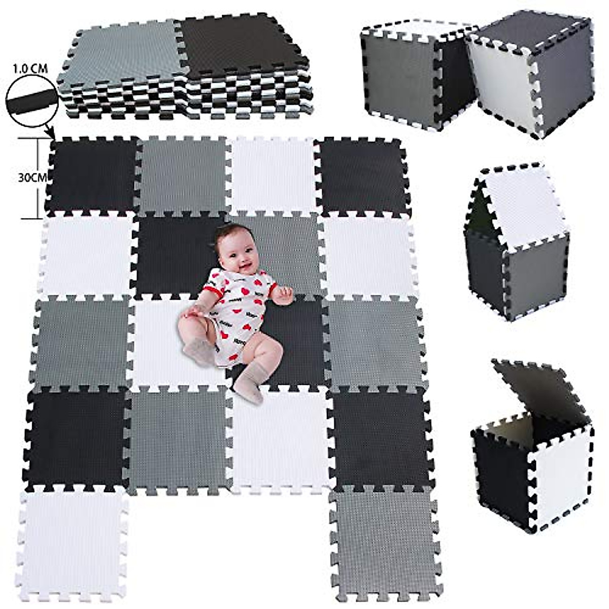 MSHEN–18PCS Foam Play Mat Tiles|Interlocking Floor Mats for Children|Multicoloured Foam Floor Tiles| Children Jigsaw Tiles playmat .Size 1.62 Sqm Baby Play mat. white-black-grey-MS-ADLg18