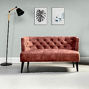HULALA HOME Mid-Century Velvet Loveseat Sofa Upholstered Tufted Button, Love Seats 2 Seater Sofa Cushions Small Couch with Tapered Legs for Living Room, Bedroom and Apartment/RED