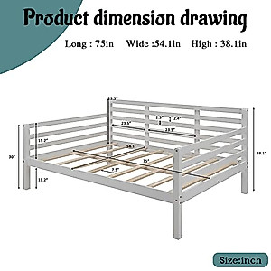 Wooden Full Size Daybed with Clean Lines, Multi-Functional Sofa Bed Frame with Wood Slat Support, No Spring Box Needed