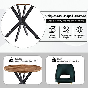 NORDICANA 5-Pieces 37-Inch Dining Table Set for 4 - Space Saving Round Table and Chairs with 4 Seaters Velvet Upholstered Chairs for Kitchen, Apartment (Forest Green)