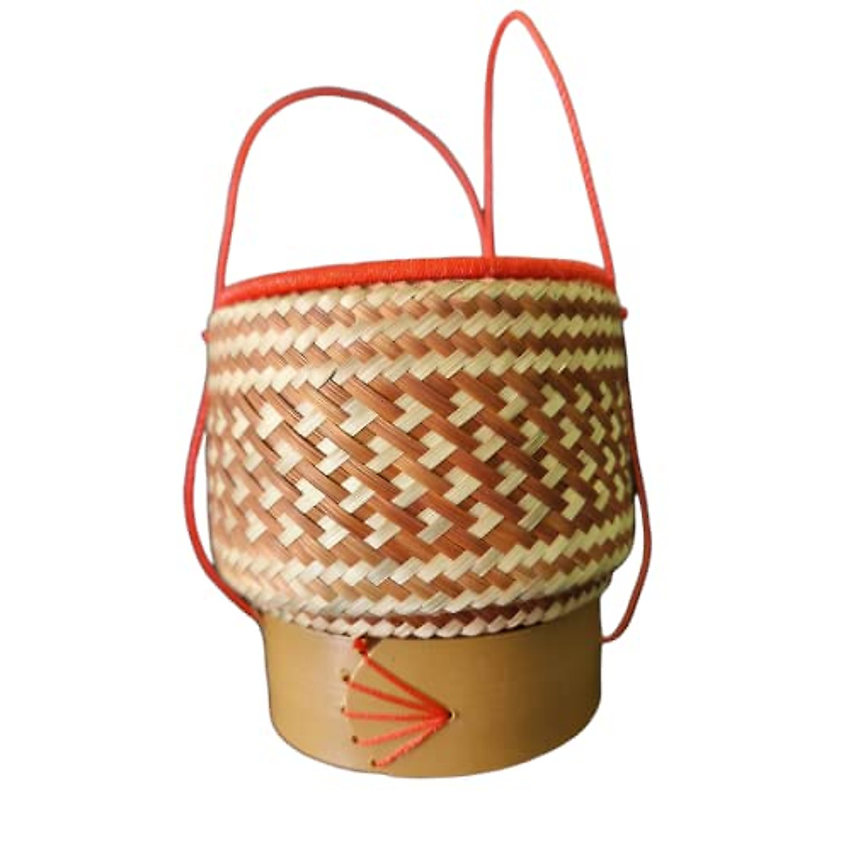 Bamboo Sticky Rice Serving Basket Handmade KRA-Tip Thai Laos Traditional Weave Wickerwork with Vegetable Based Dye Travel Picnic Keeping After Steaming Keep Warm, Multicolored, 5x3.5x5.2''