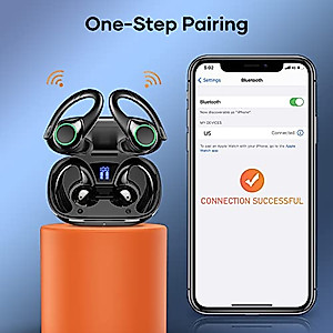 Osdfono Wireless Earbuds Bluetooth 5.2 Headphones, Wireless Earphones with Wireless Charging Case Over Ear Earhooks Waterproof Earphones Ear Buds Built in Mic for iPhone Android Sports Running Workout