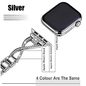 JFdragon for Apple Watch Band 38mm 40mm 41mm Women Series 8 7 6 5 4 3 2 1 SE iwatch Bands Bling Metal Bracelet Dressy Fancy Cute Strap Silver
