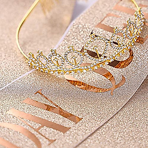 TOBAAT Birthday Sash and Tiara for Women, Gold Crystal Crown with Combs Birthday Sash for Women Holiday Decorations