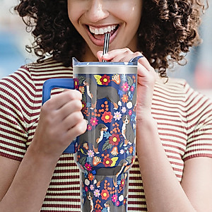 owbgsdh Bernese Mountain Dog Gifts for Women Lovers 40 oz Floral Bernese Mountain Tumblers with Handle and Straw, Stainless Steel Vacuum Insulated Travel Coffee Mug Cup Water Bottle