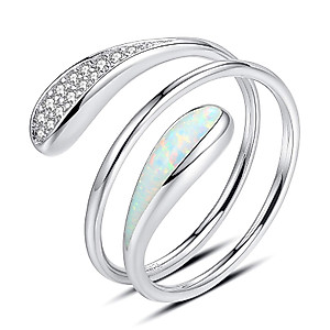 VIKI LYNN 925 Sterling Silver Opal Helix Stacking Rings with Cubic Zirconia Spiral Rings for Women