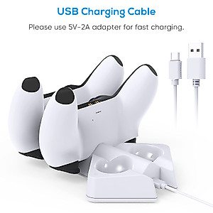 Charger Station for PS Move Motion and for PS5 Controller, 4 in 1 Charger Dock Stand USB Fast Charging Station with LED Indicator for PS Move Controller and for DualSense Controller