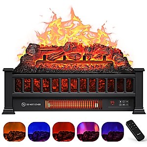 Alpaca Electric Fireplace Logs 20-Inch, Remote Controller Fireplace Insert Log Heater, Adjustable Flame Colors, Realistic Fake firewood Flame, Overheat Protection, Timer, Thermostat, 1500W Black
