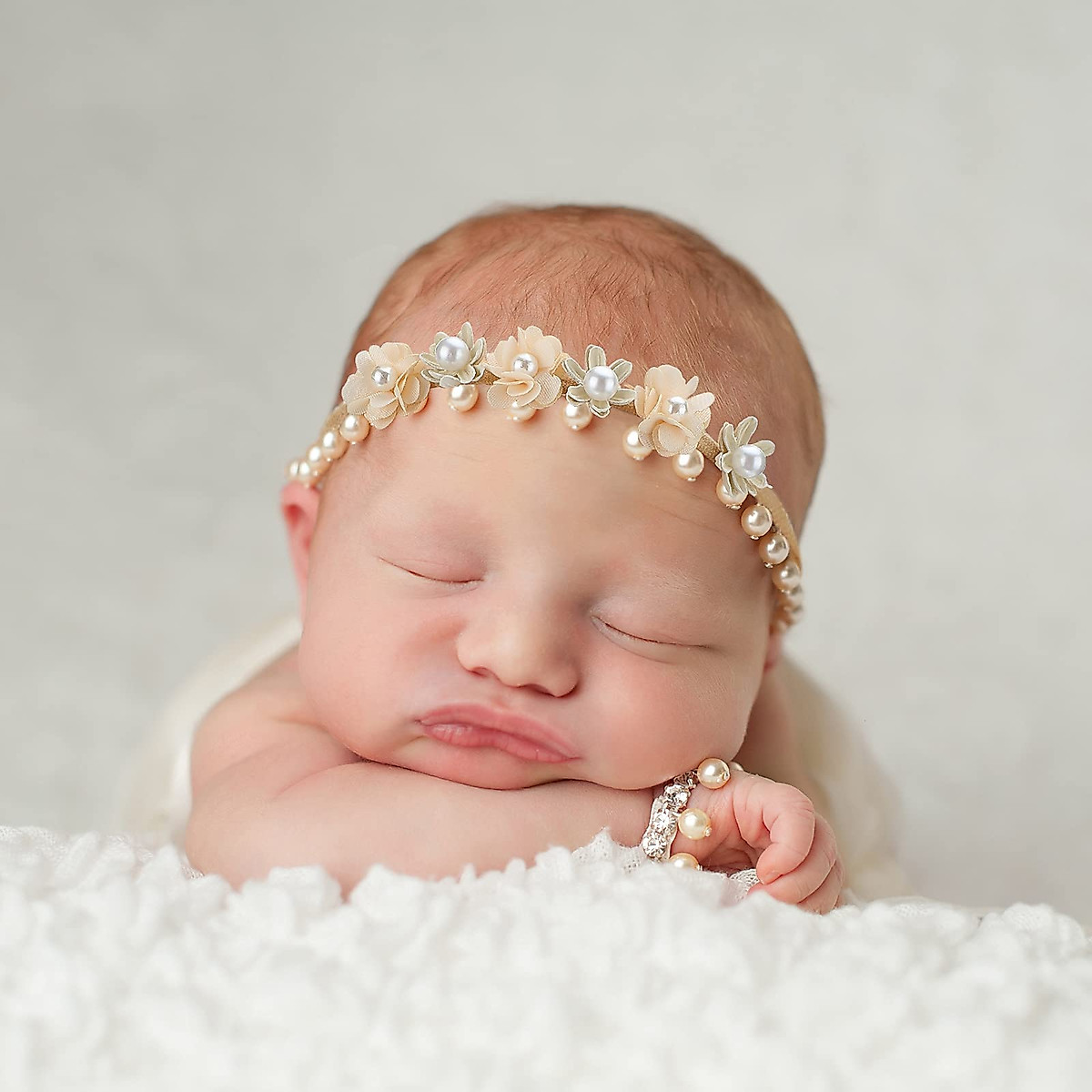 Jutom 6 Pcs Baby Girl Flower Headbands Nylon Floral Crown Elastic Hairband Elastic Baby Headbands Hair Band Handmade Bow for Newborn Photography Prop Infant Toddler Hair Accessories