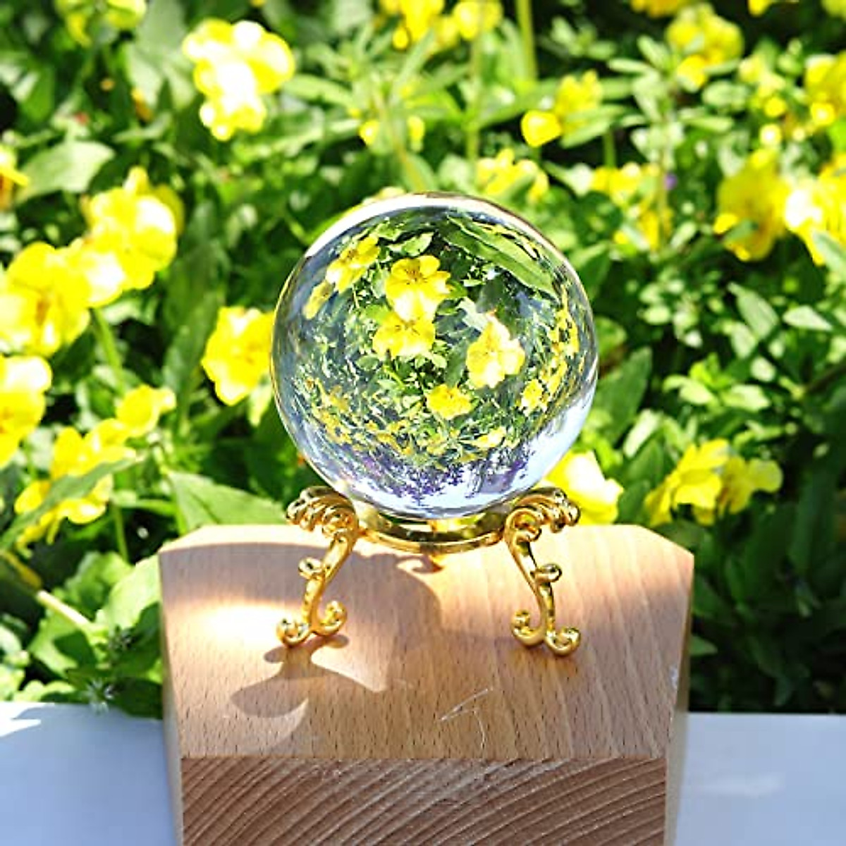 LONGWIN 60mm(2.4inch) Crystal Ball Solid Photography Glass Ball Spere with Golden Flower Stand Magic Ball