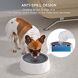 ELS PET Dog Bowl No Spill, Pet Water Bowl No Drip Slow Water Feeder Cat Bowl, Pet Water Dispenser 70oz/2L Large Capacity Travel Water Bowl for Dogs, Cats (Grey with Filter, 1L)