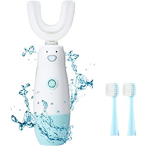 Meqtpomy Kids Electric Toothbrush，6 Cleaning Models Toddler Toothbrush Waterproof Battery Powered 360 Automatic Sonic u Shaped Toothbrushes for 2-7 Years Old for Boys Girls（Blue）