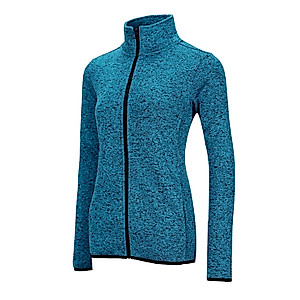Dolcevida Womens Fleece Jacket Long Sleeve Sweater Fleece Zip Up Speckled Jacket with Pockets (Blue Steel Mix, M)