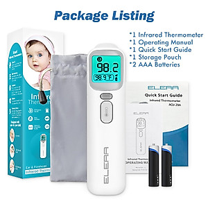 Elera Ear Thermometer for Kids, Baby Thermometer with Forehead and Ear Mode for Adults, Infant, Kids and Toddler, Touchless and 1 Second Reading with Fever Alarm and Mute Function, LCD
