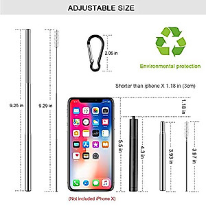 2 Pack Reusable Metal Straws Collapsible Stainless Steel Drinking Straw Travel Portable Telescopic Straw with Case,2 Cleaning Brushes Included Black/Rose Gold