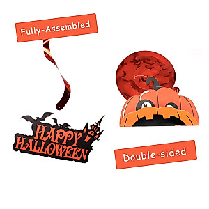 Halloween Hanging Swirls (30Pcs Fully-Assembled) Foil Ceiling Swirls Spirals with Bat Witch Skull Spider Ghost Pumpkin Cutout Halloween Decorations for Party Haunted House Porch Yard Garden Bar