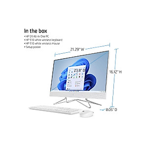 HP 24 All-in-One PC, Intel Core i3-1115G4, 4GB RAM, 256GB SSD, Full HD Micro-Edge Display, 720p Privacy Webcam, Wi-Fi and Bluetooth Combo, Snow White, Windows 11 Home (Renewed)