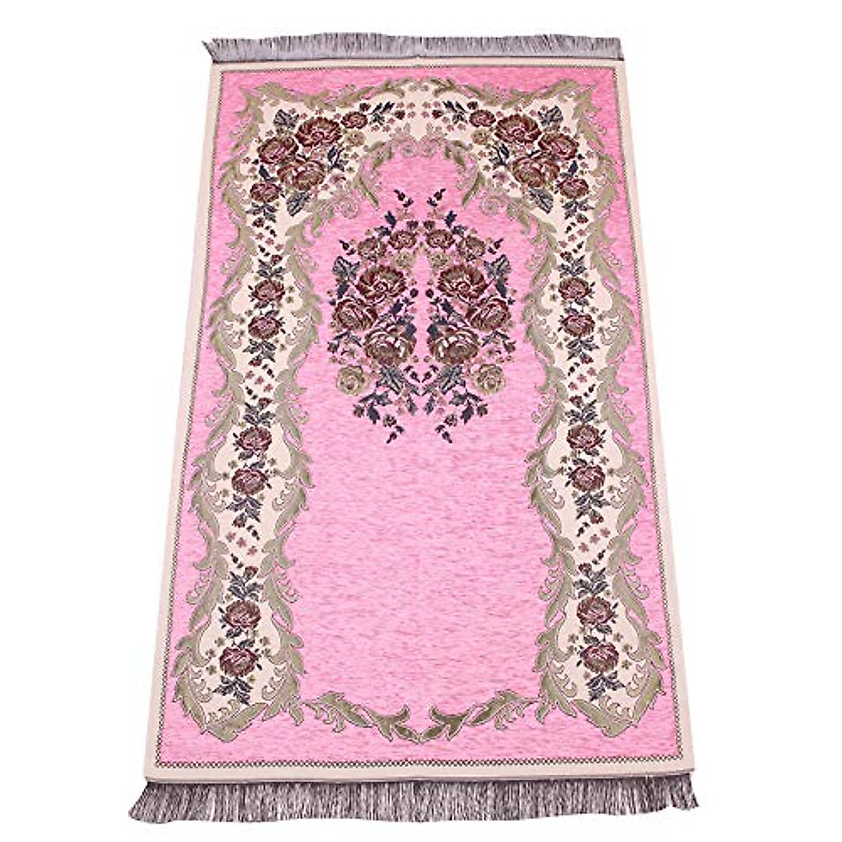 Muslim Prayer Rug with Prayer Beads | Janamaz | Sajadah | Soft Islamic Prayer Rug | Islamic Gifts | Prayer Carpet Mat, Chenille Fabric, Pink