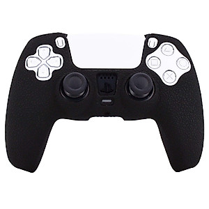 PS5 Controller Skin,Hikfly Silicone Cover for Sony PlayStation 5 Controller Grip Skin Protector Faceplates Kits Video Games(1x Black cover with 4 x Thumb Grips Caps)