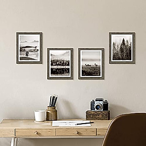 Nature Landscape Framed Wall Art: Home Office Bedroom Living Room Bathroom Modern Foggy Mountain Painting Country Black Misty Forest Picture Pine Tree Woodland Lake Scene Print Wildlife Animal Deer Artwork