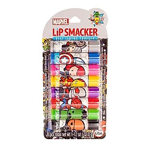 Lip Smacker Marvel Avenger Flavored Lip Balm Party Pack 8 Count, Super Hero, Spirderman, Iron Man, Captain America, Clear, For Kids