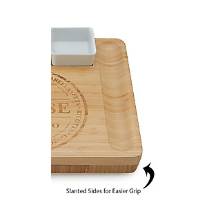 Vistella Charcuterie Cheese Board - Natural Bamboo Platter with drawer and Ceramic Bowls - Knives and Forks Set with Chalk Signs - Thicker Wider and Modern