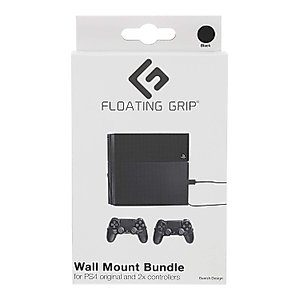 PS4 / PlayStation 4 Wall Mount system by FLOATING GRIP - Wall Mount hanging kit for displaying PS4 and 2x Controllers on the wall (Bundle: Fits PS4 + 2x Controllers, Black)