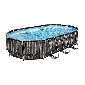 Bestway Power Steel 20' x 12' x 48" Oval Metal Frame Above Ground Outdoor Swimming Pool Set with 1500 GPH Filter Pump, Ladder, and Pool Cover