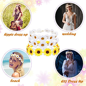 Bnikion 3 Pcs Sunflower Headband Crown Headpiece Daisy Headbands for Women Girl 60s Hippie Boho Hat Accessories Bridal Wedding Summer Beach Party Hair Wreath Garland