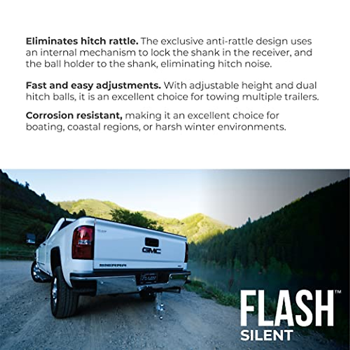 Fastway Flash STBM DT-STBM6400 Adjustable Silent Tow Ball Mount with 4 Inch Drop, 2 Inch Shank, and Chrome Plated Balls