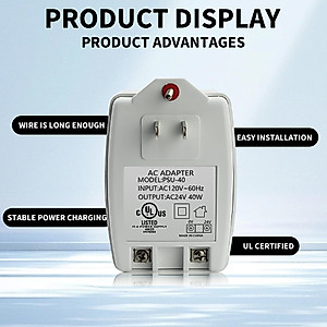 24V 40VA Plug-in Transformer,Doorbell AC Power Supply Adapter with PTC Fuse - Ring Doorbell and Thermostat, Compatible with Nest, Ecobee, Sensi, Honeywell - UL Listed (by CENTROPOWER)