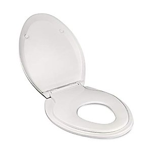 PlumBoss E2000 Elongated Toilet Seat with Built in Potty Training Toddlers Seat Magnetic Kids Seat Fits both Adult and Child Plastic Off white