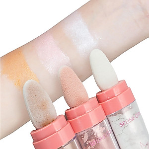 3PC Shimmer Face and Body Highlighter Powder Stick Makeup,Natural Three-dimensional Face Powder Blusher,High Gloss Fairy Glitter Sparkle Patting Powder Makeup (White+pink+gold)