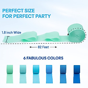 Captain Décor 6 Crepe Paper Streamers Rolls, 492ft Value Pack of Unique 6 Blue Streamers – Each Roll 82 Feet Long & 1.8 Inch wide – Wonderful Decoration for Party, Birthday, Wedding, Other Celebration