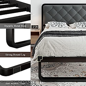 iPormis Twin Size Metal Bed Frame with Faux Leather Headboard, Curved Platform Bed Frame, Thicker Metal Steel Slats Support, 12'' Under-Bed Space, Noise-Free, Easy Assembly, Dark Gery