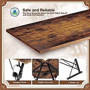 Rolanstar Computer Desk L Shaped with Power Outlet, 54” Reversible L Shaped Computer Desk with Monitor Stand and Keyboard Tray, Home Office Desk with USB Port & Hook, Rustic Brown