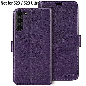 MONASAY Wallet Case for Galaxy S23+Plus 5G,[RFID Blocking] Flip Folio Leather Cell Phone Cover with Credit Card Holder for Samsung Galaxy S23+Plus 5G 6.6 inch, Purple