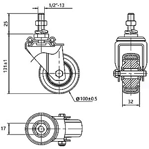 Finnhomy Swivel Caster Wheels 4 Inch Threaded Stem Casters Set of 4 Heavy Duty 1/2"-13 x 1" Anti-wear Polyurethane Industrial Castor Wheels for Cart/Furniture Load Bearing 2200 Lbs Smooth Casters Red